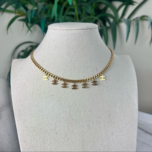 CHANEL | Jewelry | Chanel 8k Gold Mini Logo Pendants Cuban Link ...